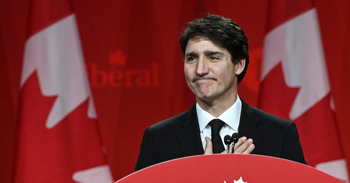 Justin Trudeau targets Donald Trump in teary last speech