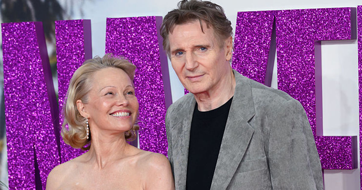 Liam Neeson and Pam Anderson pack on PDA at film premiere