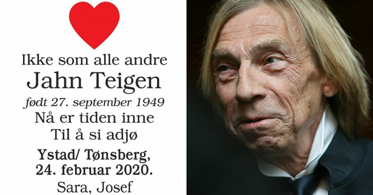 Detta är Jahn Teigens dödsannons